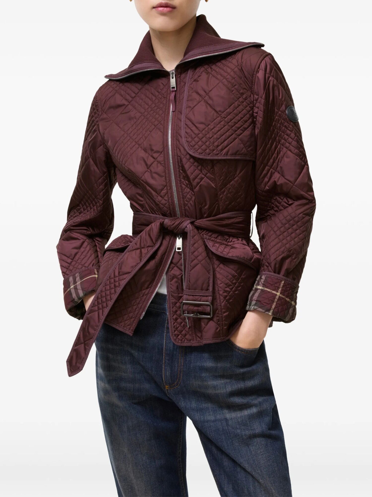 Куртка BURBERRY Micro Check-stitch nylon Abbeydale jacket, размер L, Rouge Red — фото 1
