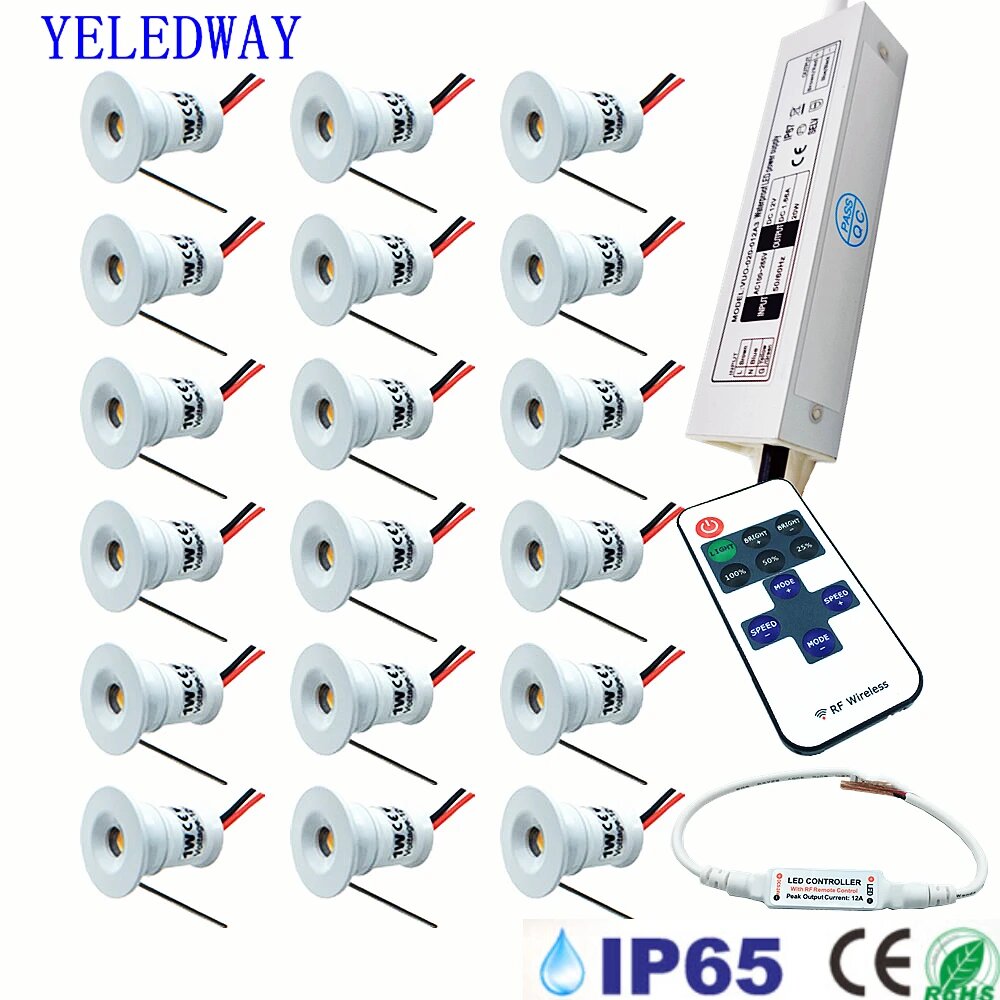 YELEDWAY Мини-светильники LED 12В, белый, 4000K, 1Вт, 18 шт