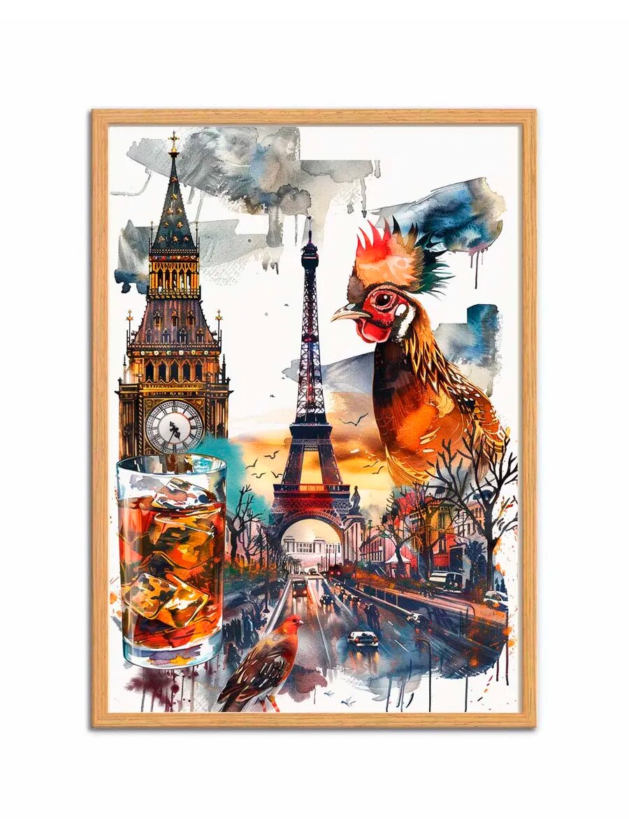 Перепелиное фермерское животное пьет Виски 1, Плакат 30x42с