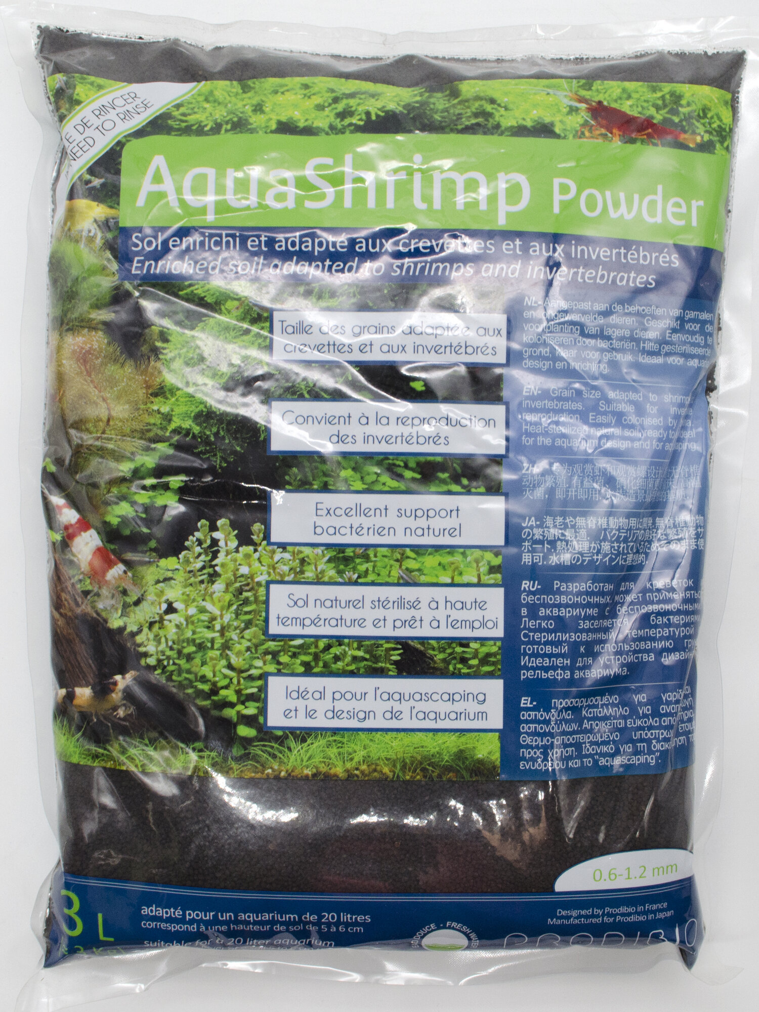 Питательный грунт для аквариума Prodibio AquaShrimp Powder 0,6-1,2мм, 3л