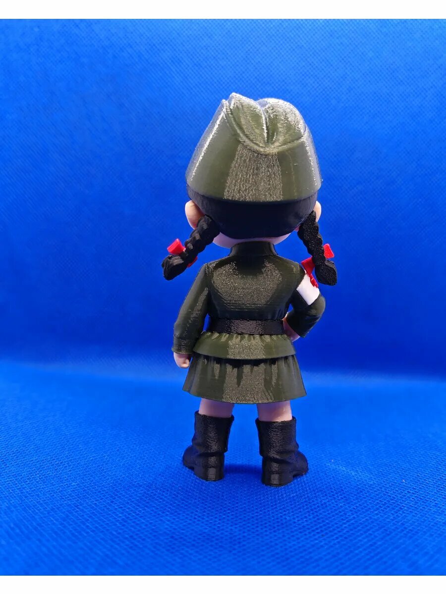 Фигурка Девочка Военная Медсестричка пластик, 3D-печать, хаки, 10 см — фото 1