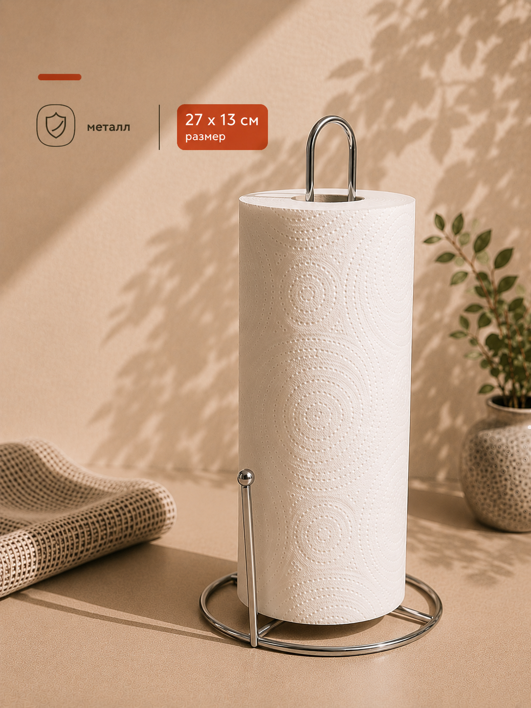 Подставка под бумажные полотенца Доляна, 13,5×13,5×27 см, цвет хром