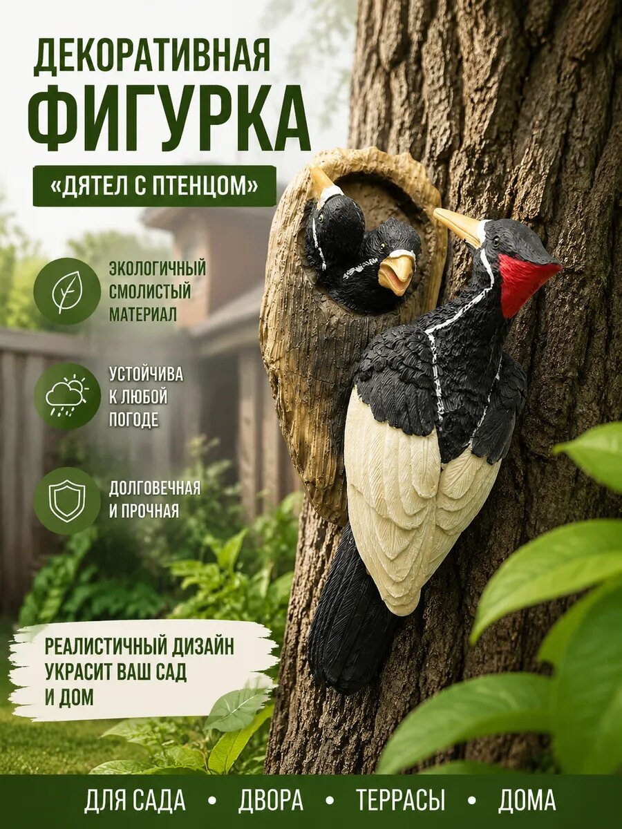 Реалистичный Дятел Подвеска: Садовый Декор для Деревьев