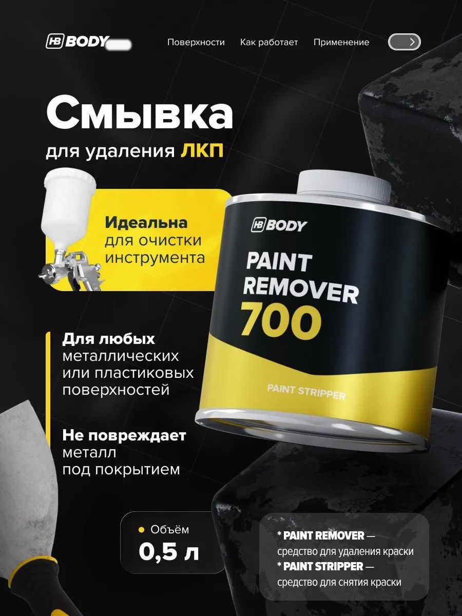 Смывка краски 0,5 л, универсальная / HB BODY 700 / удалитель старой краски с поверхностей, очиститель металла, бетона