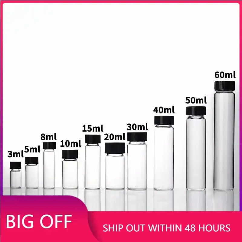 Стеклянные флаконы для лекарств и образцов с крышками 2-60 мл 3ml 100pcs
