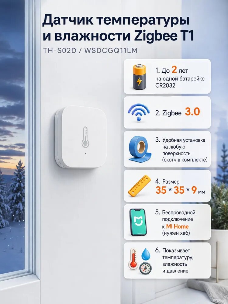 Датчик температуры и влажности T1 TH-S02D Zigbee WSDCGQ11LM суббренд Xiaomi , термометр уличный, умный датчик