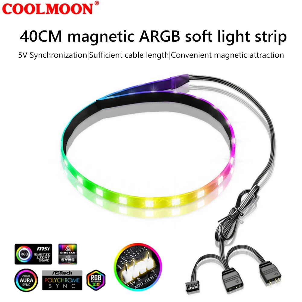 COOLMOON ARGB светодиодная лента для компьютера 5В 3Pin 2pcs, E