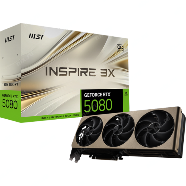 MSI GeForce RTX 5080 16G INSPIRE 3X OC (GeForce® RTX 5080) 16 Гб, GDDR7, 256 бит, PCI Express, 3xDP,1xHDMI