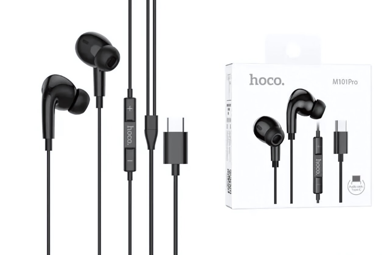Гарнитура HOCO M101 Pro вакуумная с микрофоном и пультом, Type-C, кабель 1.2 м, чёрный