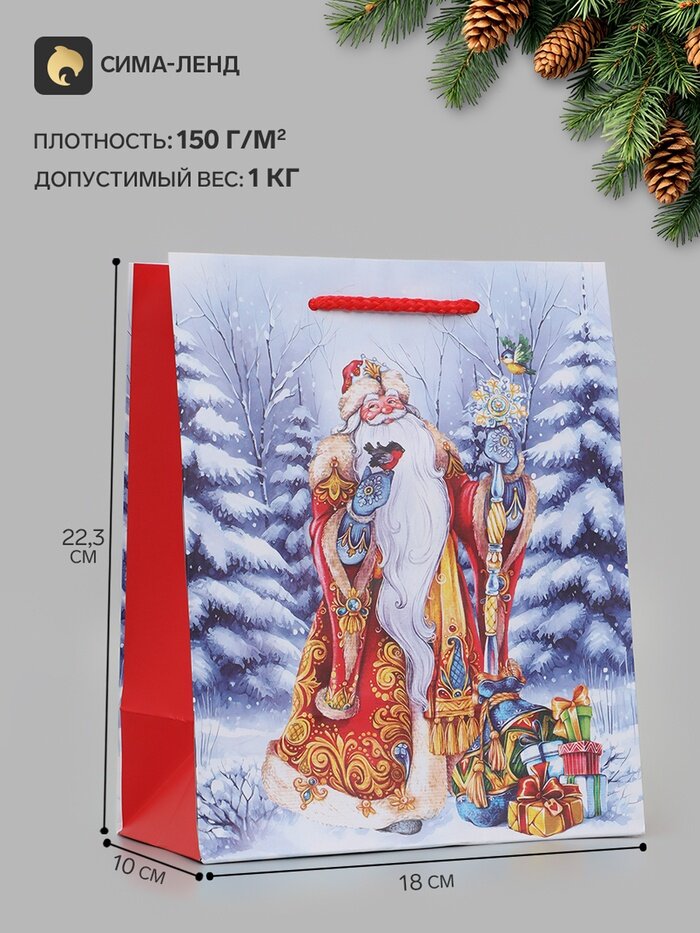 Пакет подарочный «Дедушка Мороз», 18×10×22.3 см, плотность 150 г/м