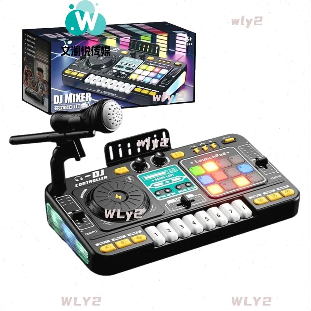 Детский DJ-контроллер, аналоговый микшер, черный цвет, с LED-индикаторами уровня, RGB pads, для диджеев