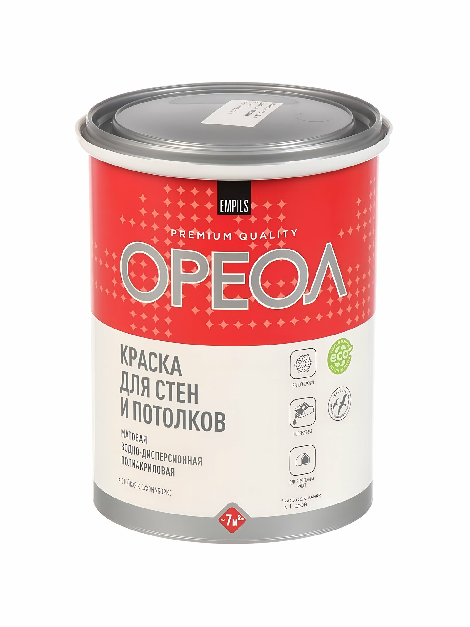 Краска воднодисперсионная, Ореол, полиакриловая, интерьерная, матовая, белоснежная, 1.3 кг