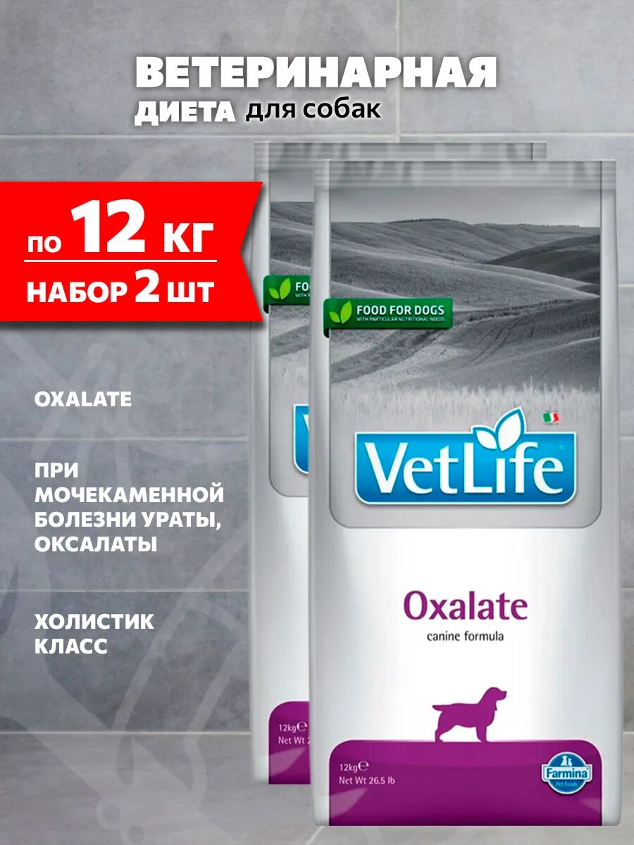 Корм сухой Farmina Vet Life Canin Oxalate для взрослых собак при мочекаменной болезни ураты, оксалаты, 12 кг 2 шт