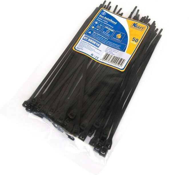 Хомут нейлоновый KRAFT KT 880616 3,6х150 мм, цвет- черный, упаковка 50 шт