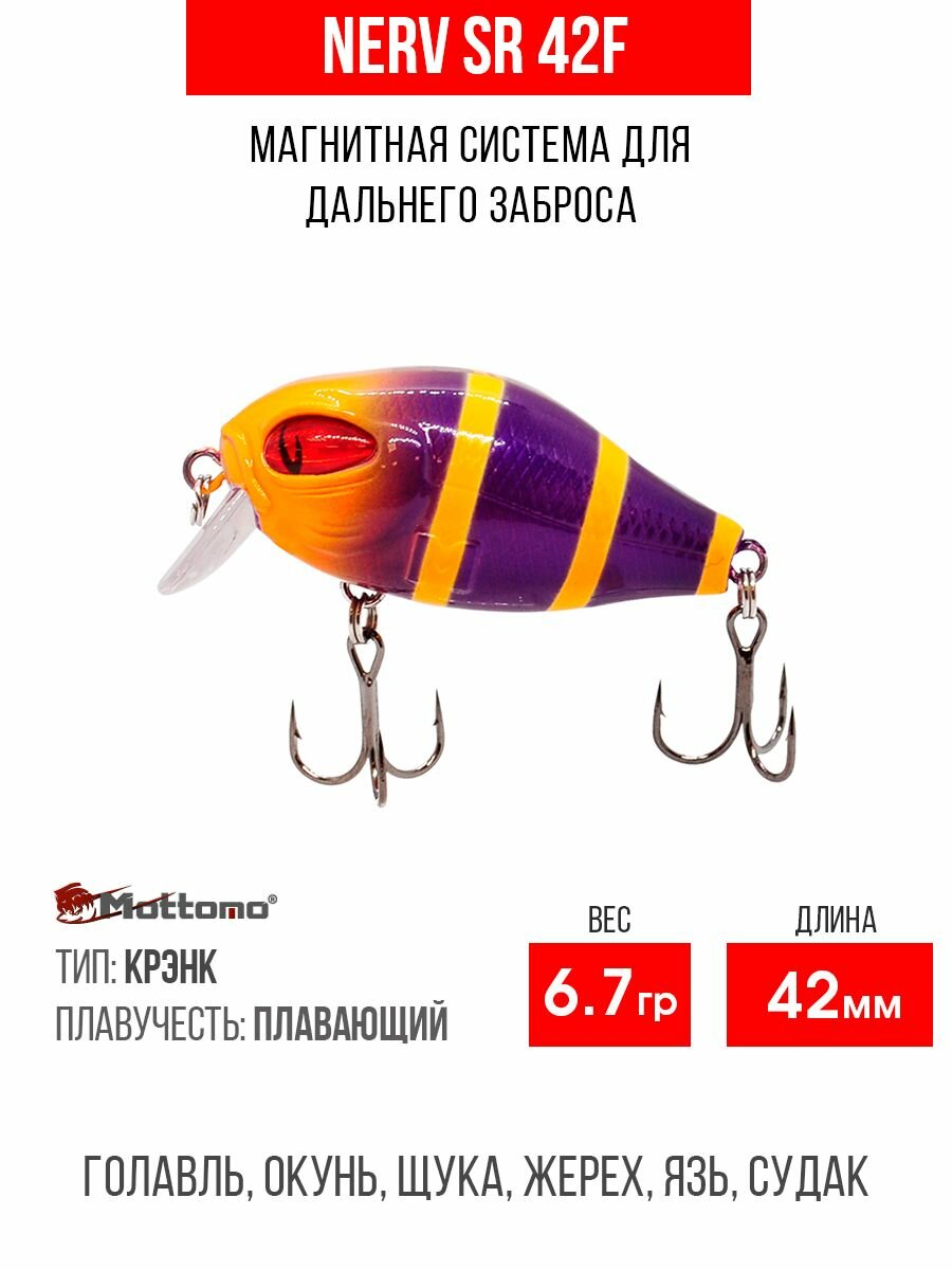 Воблер для рыбалки Mottomo Nerv SR 42F 6,7g крэнк плавающий для спиннинга. Приманка на щуку форель судака окуня жереха