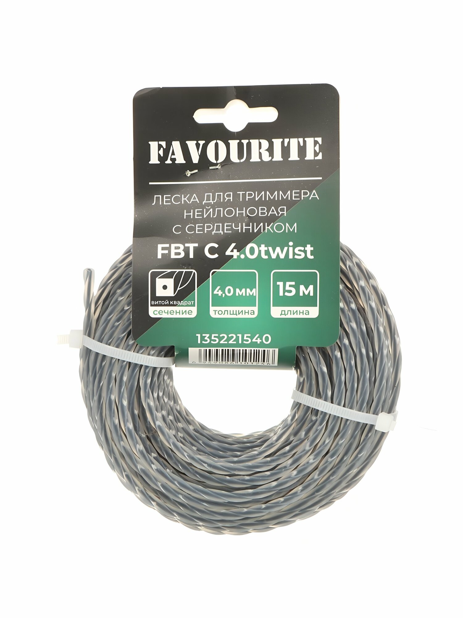 Леска для триммера Favourite FBT C 4.0twist 4 мм 15 м витой квадрат с сердечником нейлоновая корд для покоса травы