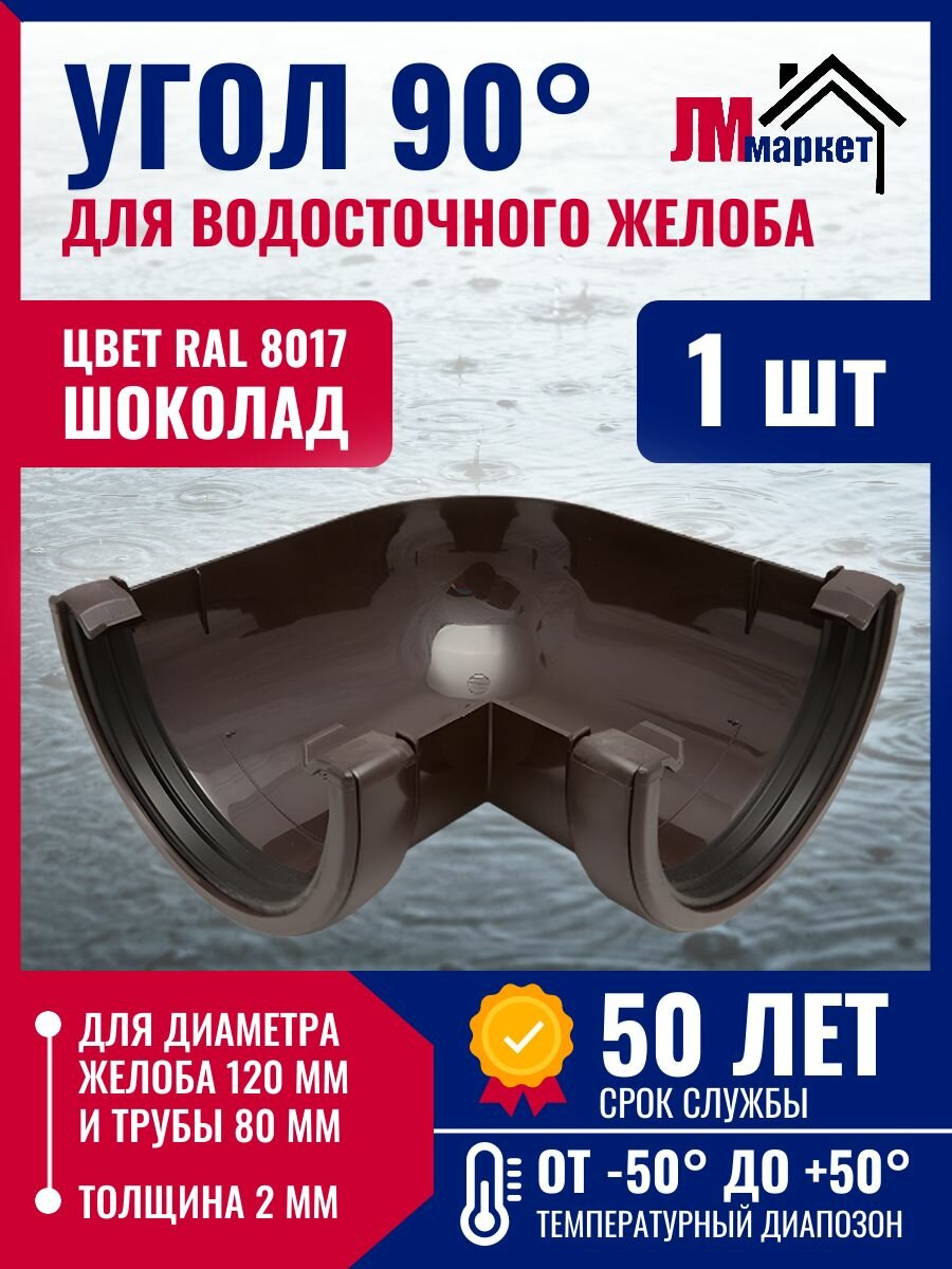 Элемент водоотвода. Угол желоба 90, шоколад, 1 шт, поворот желоба 90 градусов