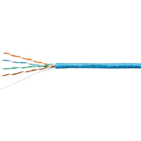 Кабель витая пара Cabeus UTP-4P-Cat.5e-SOLID-BL-25UTP (U/UTP), кат. 5e, 4 пары (24 AWG), одножильный, PVC нг(А)-LS, синий (25 м)