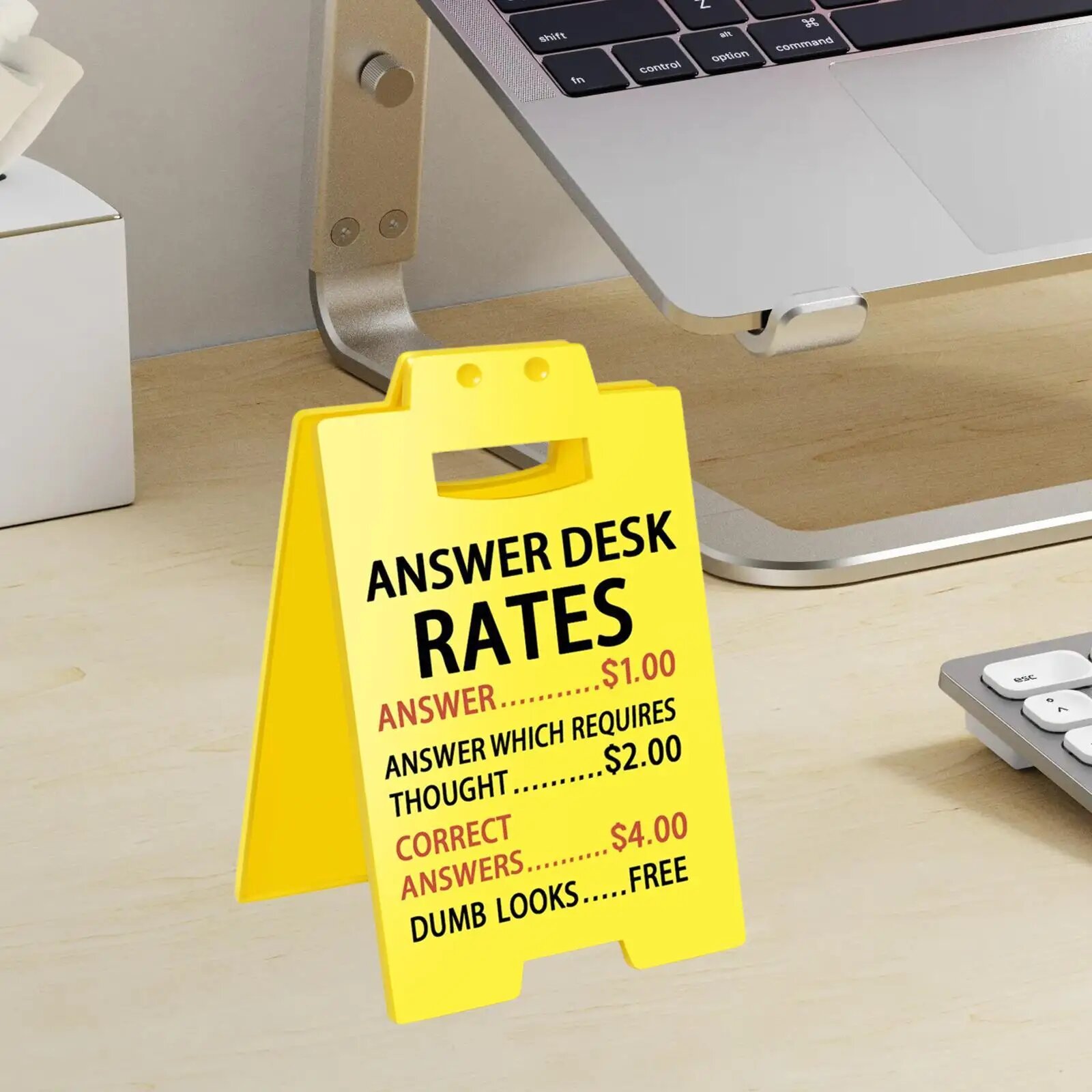 Юмористическая табличка "Answer Desk Rates" из акрила, Style C