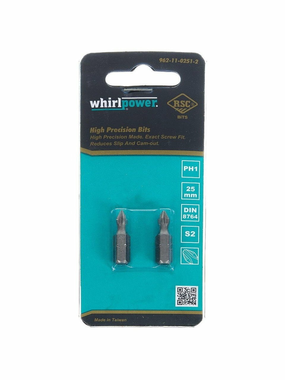 Набор бит Whirlpower PH1, 25 мм, для больших нагрузок, 2 шт. в блистере, производство Тайвань