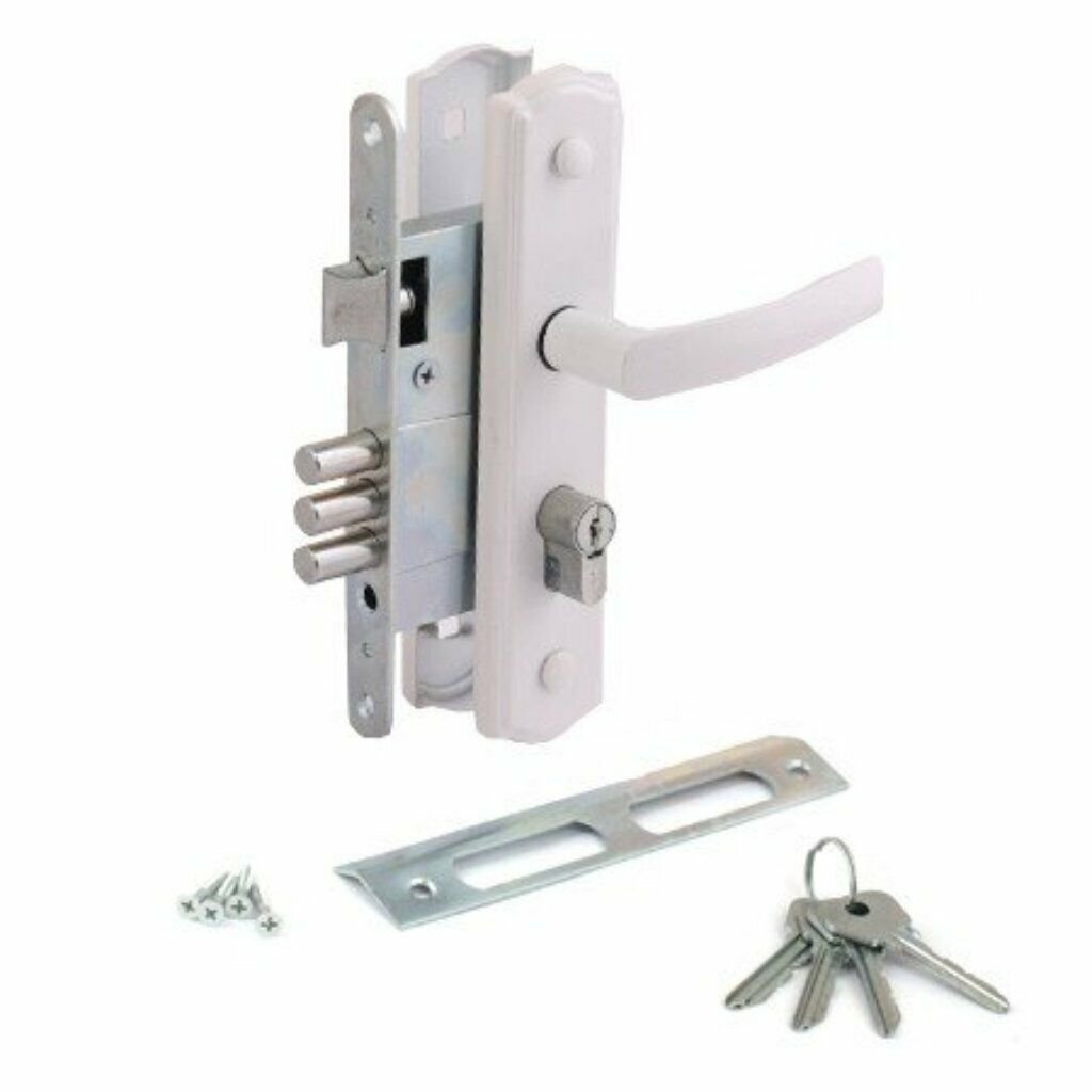 Замок врезной Avers ЗВ4-1-8-15, цилиндровый, с ручкой в комплекте, белый, межосевое расстояние 55 мм, 4 ключа, 20744