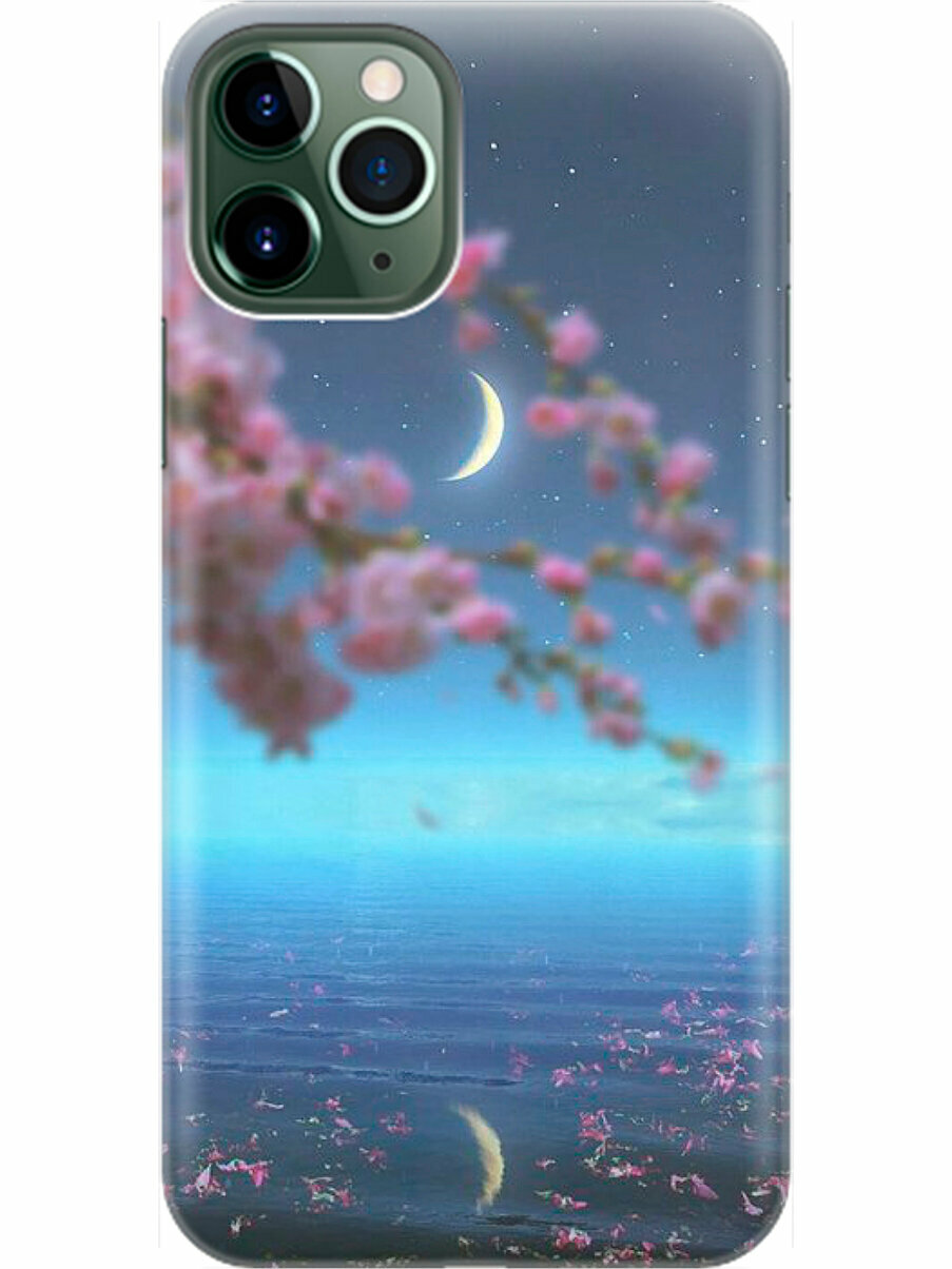 Силиконовый чехол на Apple iPhone 11 Pro Max / Эпл Айфон 11 Про Макс с рисунком "Месяц и сакура"