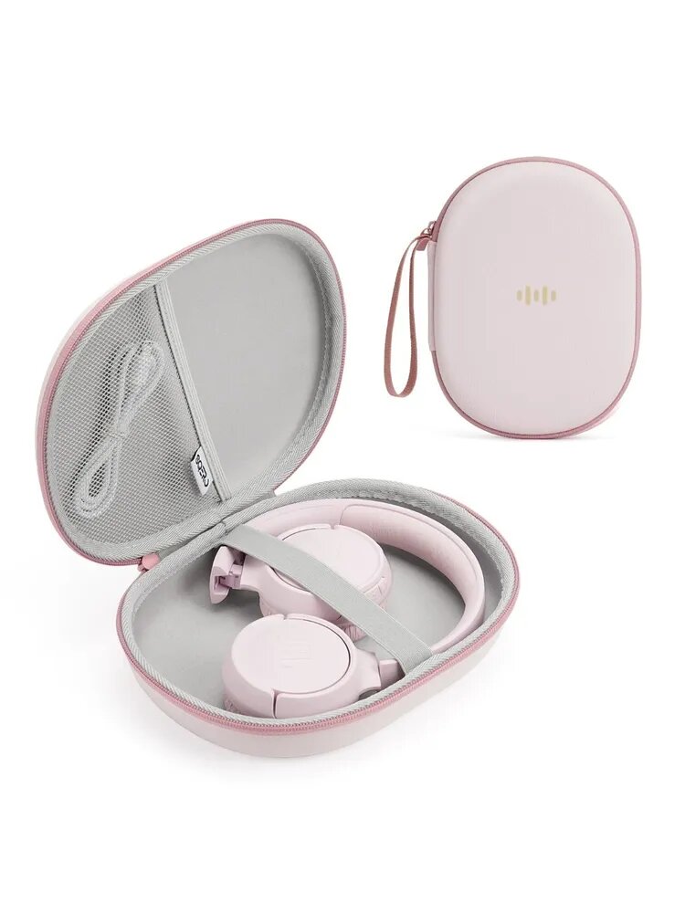 Полускладной жесткий чехол для наушников JBL Tune 500BT/510BT/520BT/720BT/Soundcore Anker/Bose Quietcomfort Ultra/Sony MDR-ZX110, противоударный дорожный чехол из EVA (розовый)