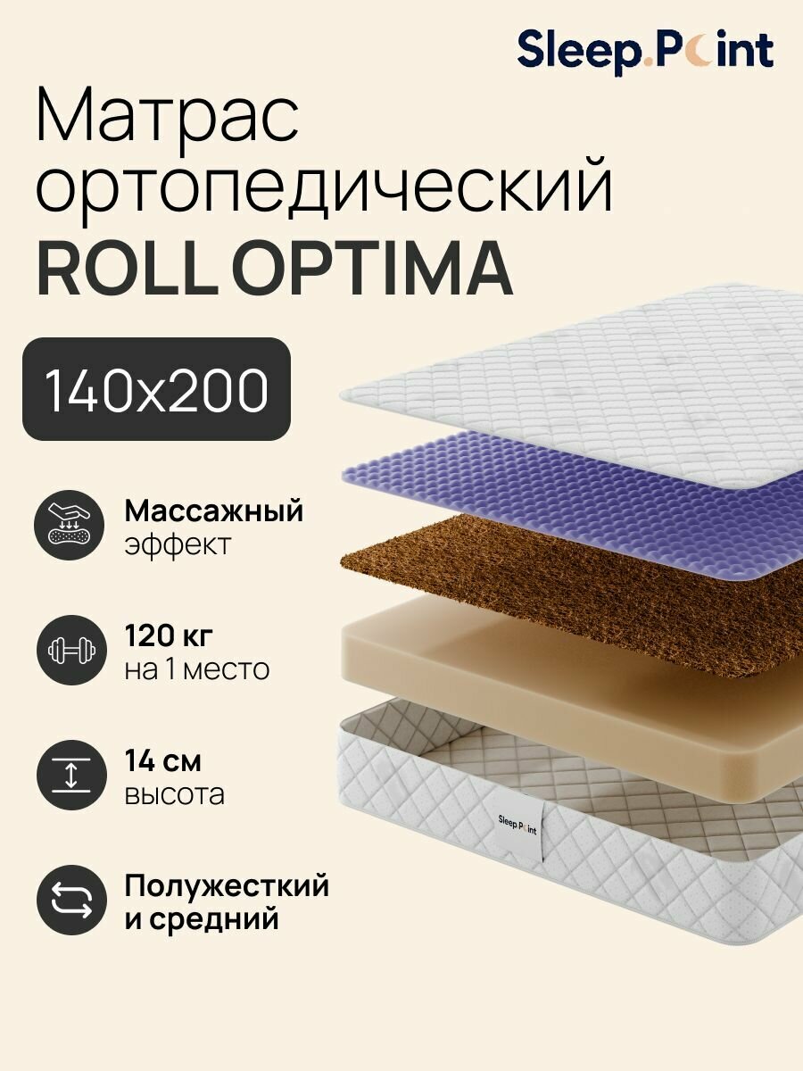 Матрас SLEEP.POINT ролл оптима, беспружинный, 140 см x 200 см