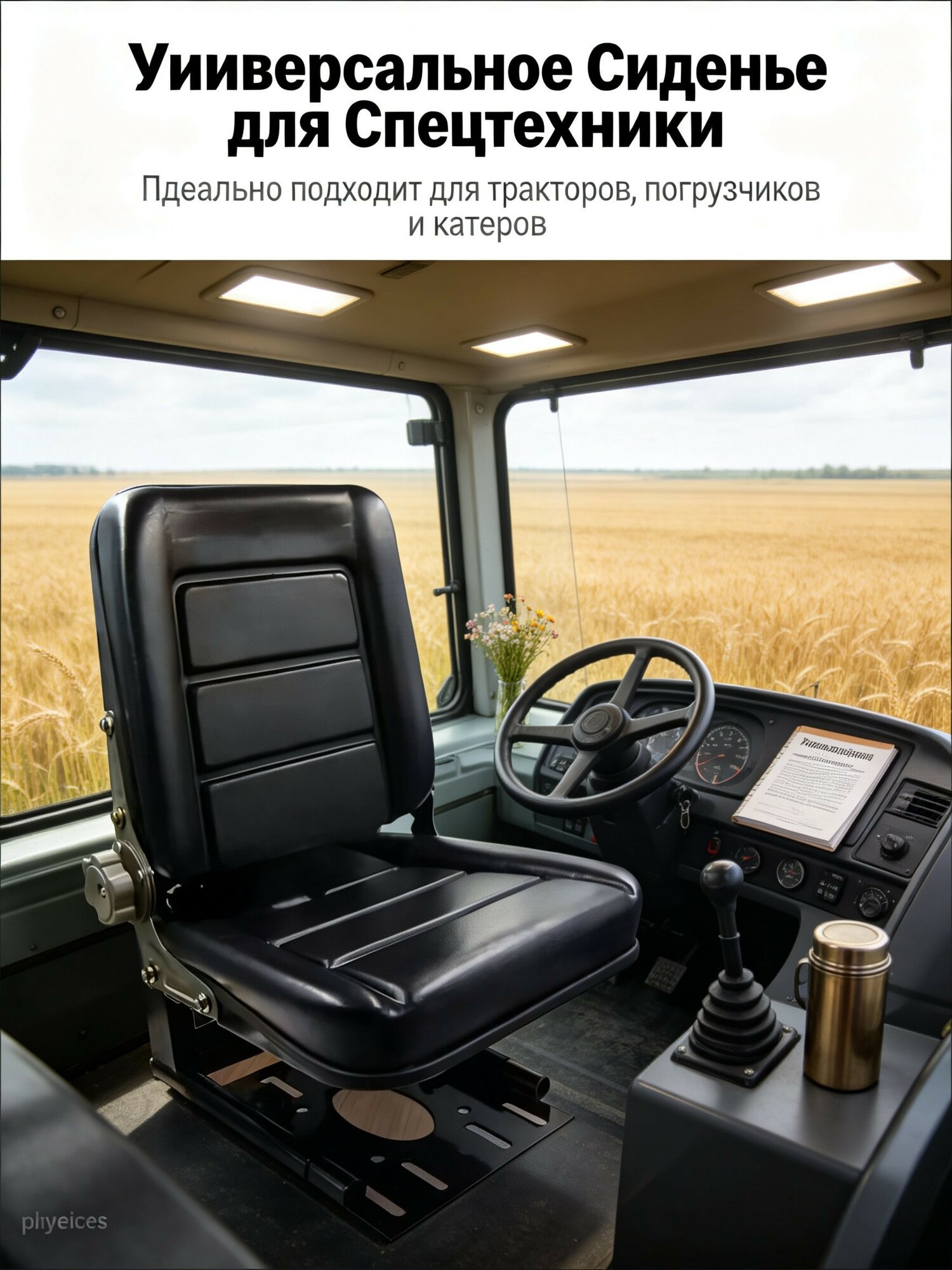 Сиденье универсальное для трактора, в кабину для погрузчиков, экскаваторов, бульдозеров, катеров и другой сельхозтехники
