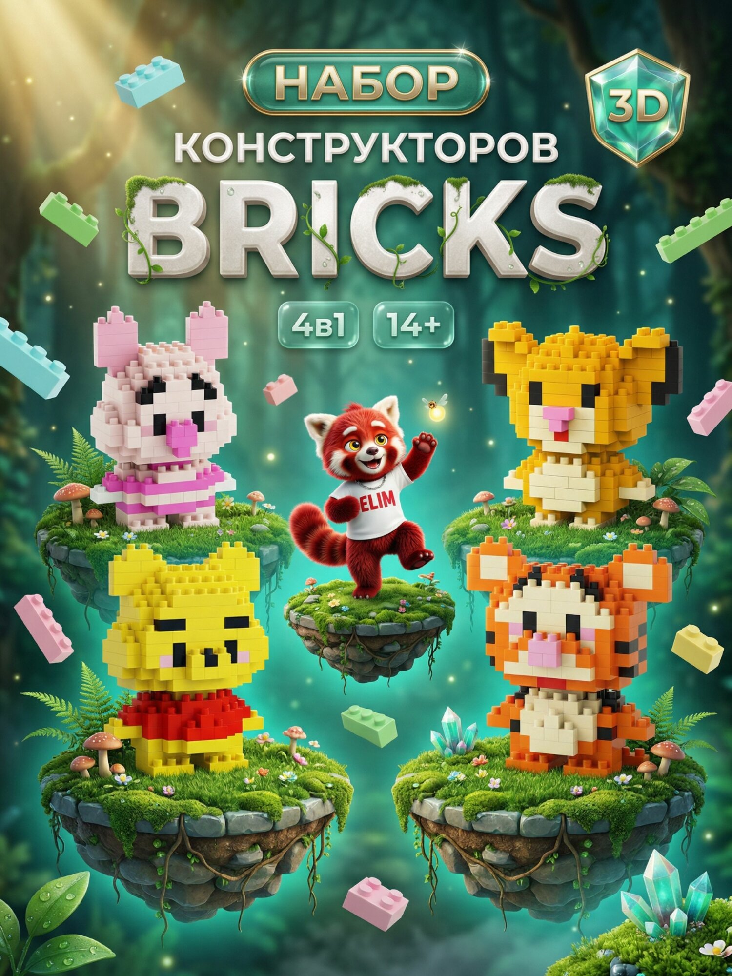 Набор пластиковых конструкторов Bricks "Винни Пух, Пятачок, Тигруля, Симба" 784 Детали