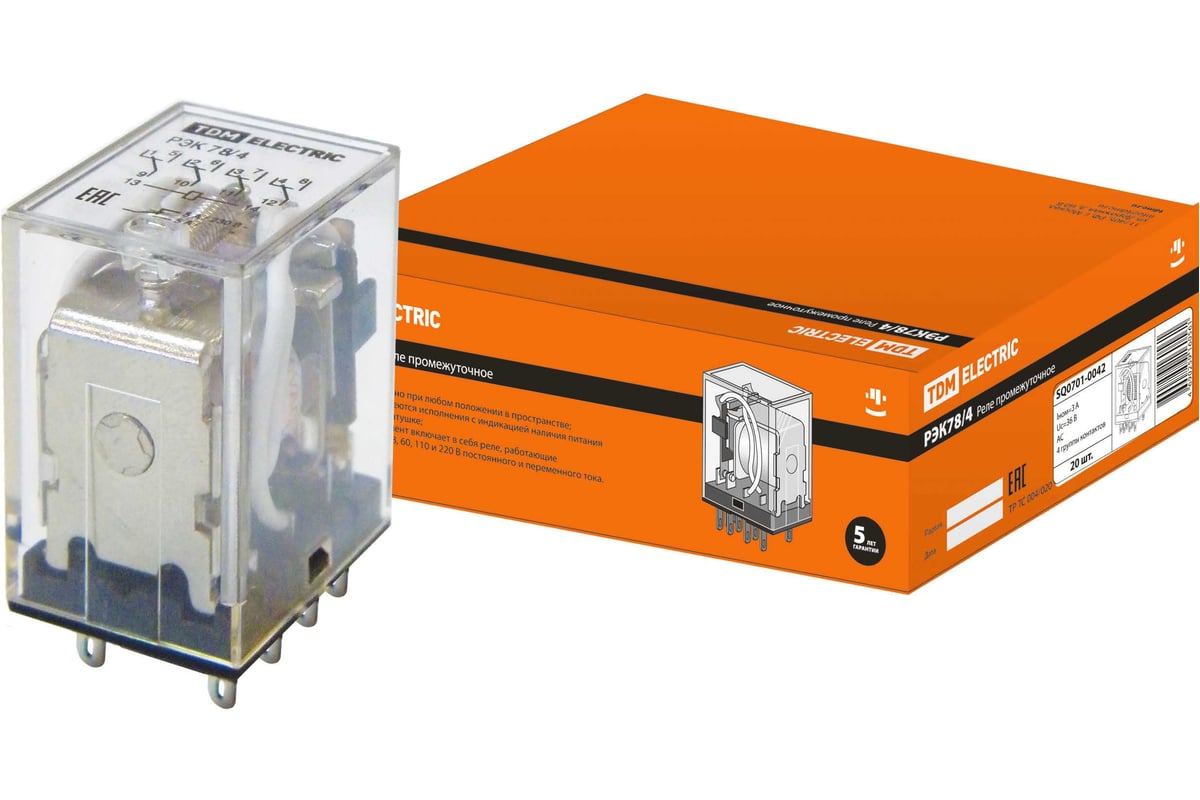 Реле промежуточные РЭК78/4 3А 36В AC TDM {SQ0701-0042} (1 шт)