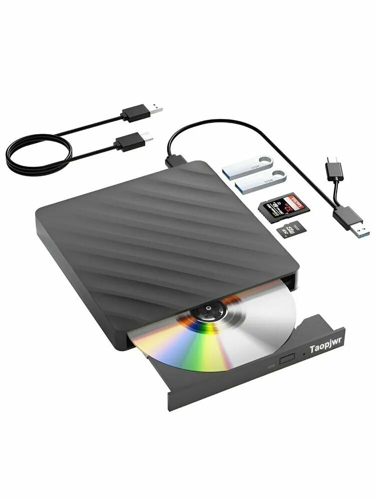 GJX Внешний Blu-ray привод 5 в 1, портативный с USB 3.0 и Type-C, CD/DVD горелка с SD/TF, совместим с Windows и Mac.