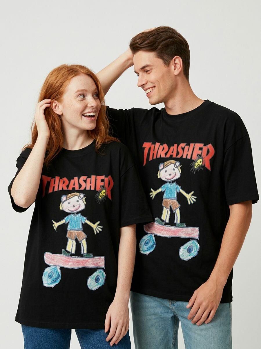Футболка THRASHER, 1 шт., размер L, черный, красный — фото 1