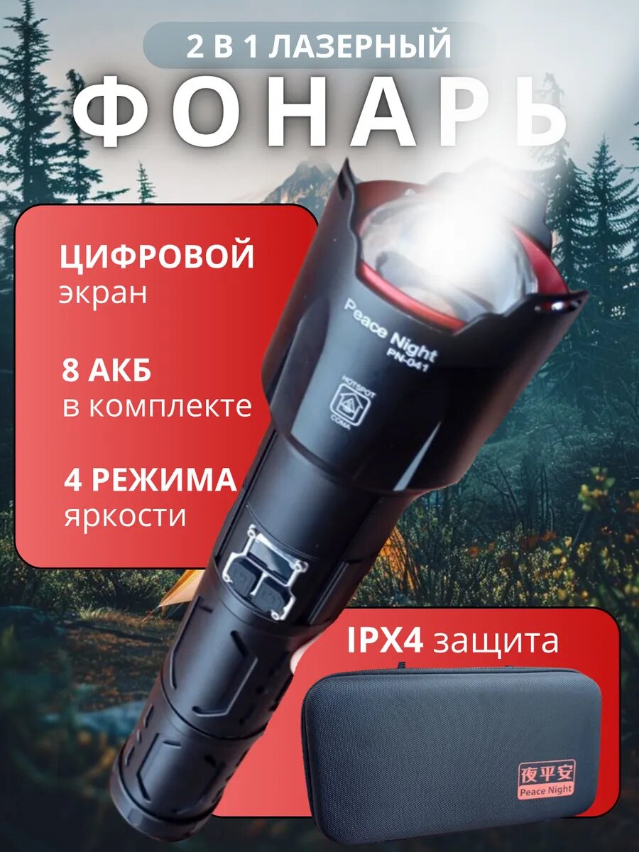 Мощный аккумуляторный фонарь прожектор с зумом