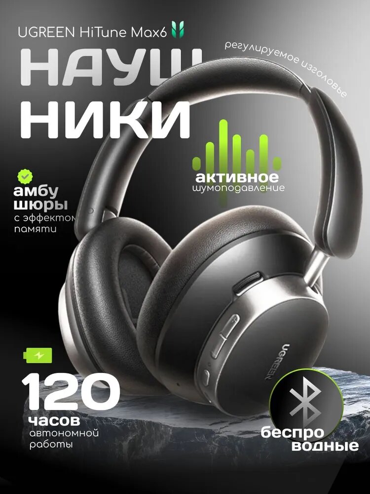 Наушники беспроводные с шумоподавлением UGREEN HiTune Max6, черные