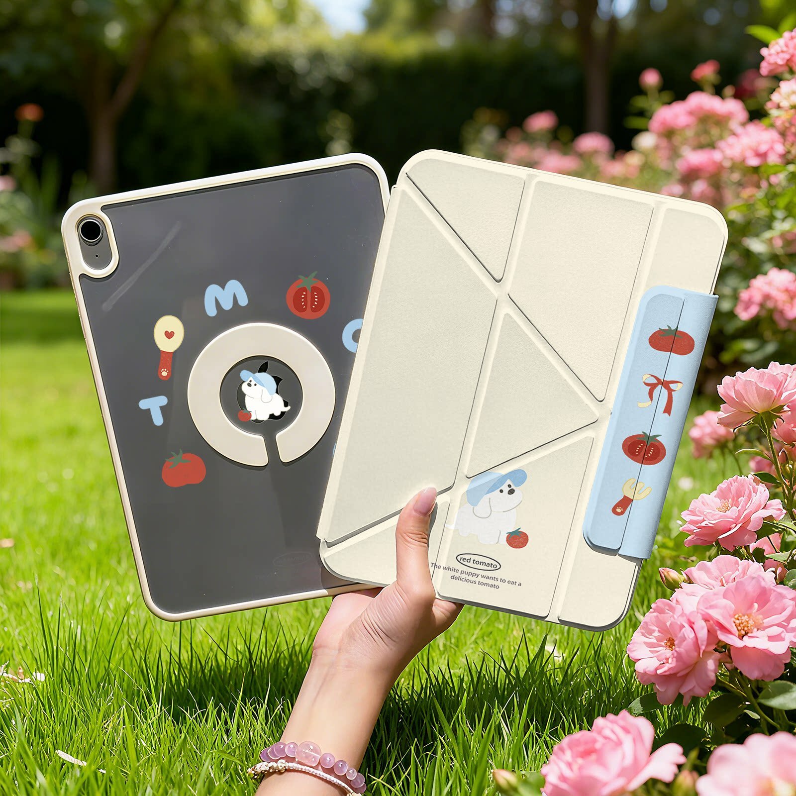 Чехол для iPad Air 8 2026 13 дюймов с магнитным Y-складыванием и рисунком Помидорная Собака - бесплатное ПО включено