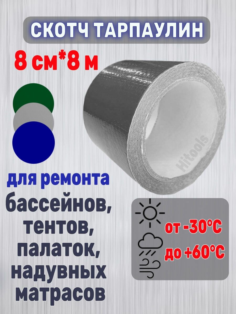 Скотч для ремонта тента 8см*8м серый / Ремонтная лента для тента