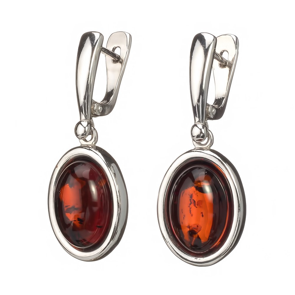 Серьги, серебро, 925 проба, янтарь