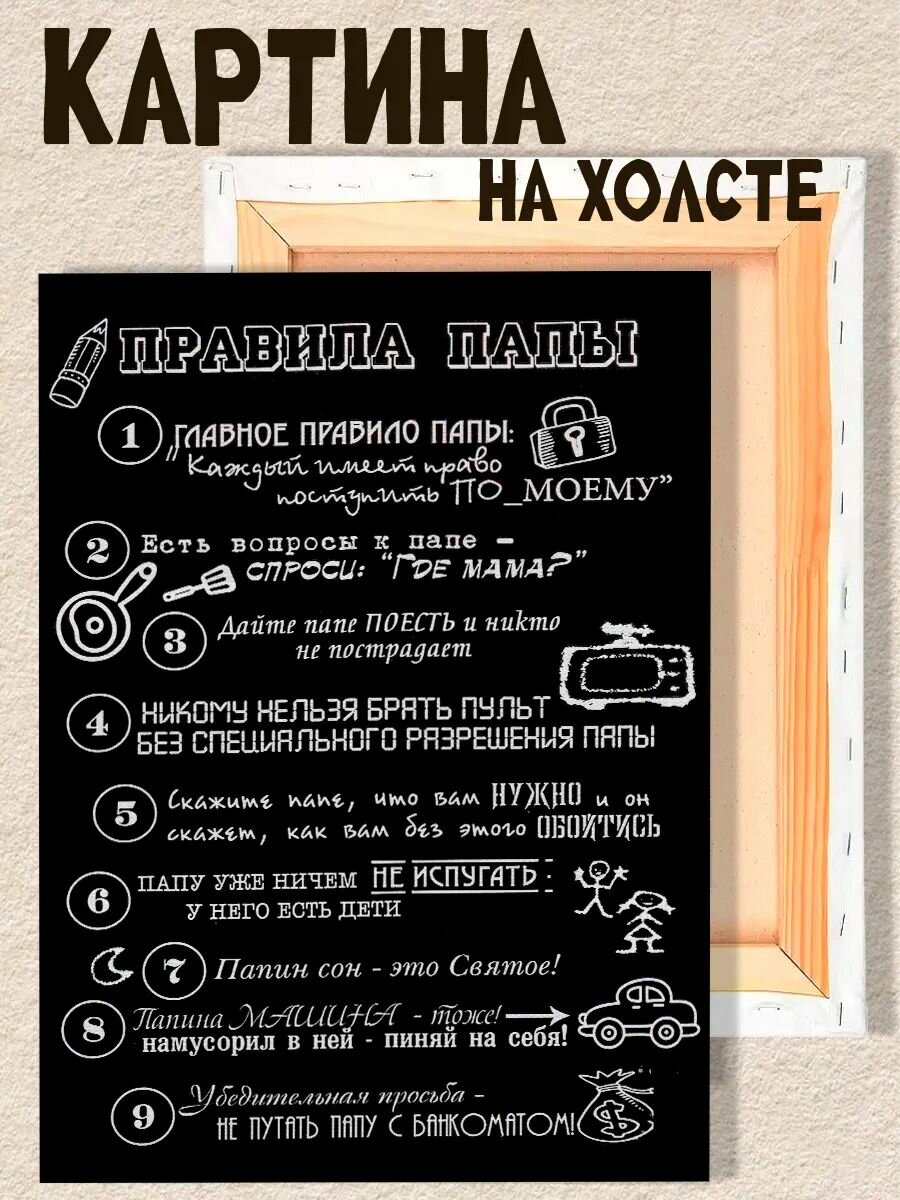 Картина на стену Правила мамы и папы, на подрамнике, 1шт, 25х17 размер.