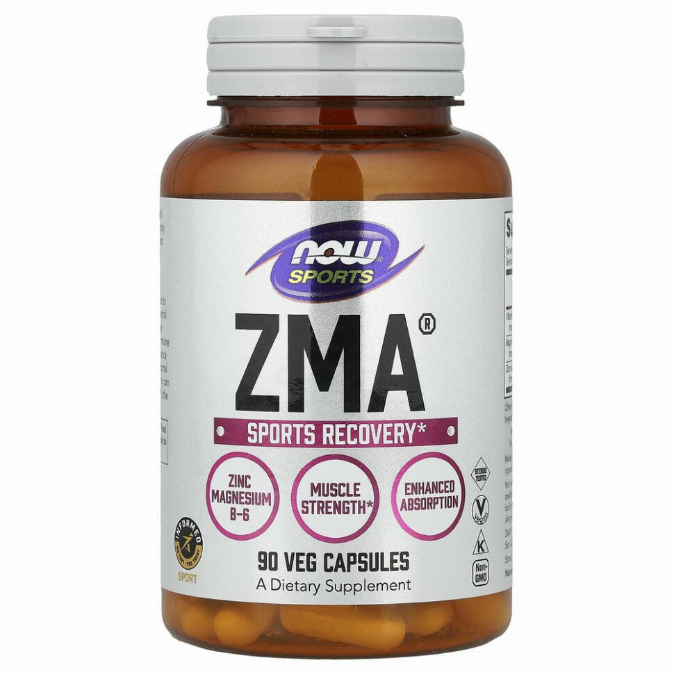 Now Foods Sports ZMA, ЗМА, Аспартатный Комплекс Цинк + Магний + B6 - 90 капсул