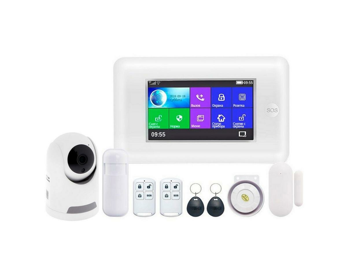 Комплект GSM/Wi-Fi сигнализация с камерой видеонаблюдения: Strazh Galaktika-GSM и HD-ком 266-ASW5 (W4630RU) для дома, для квартиры и офиса