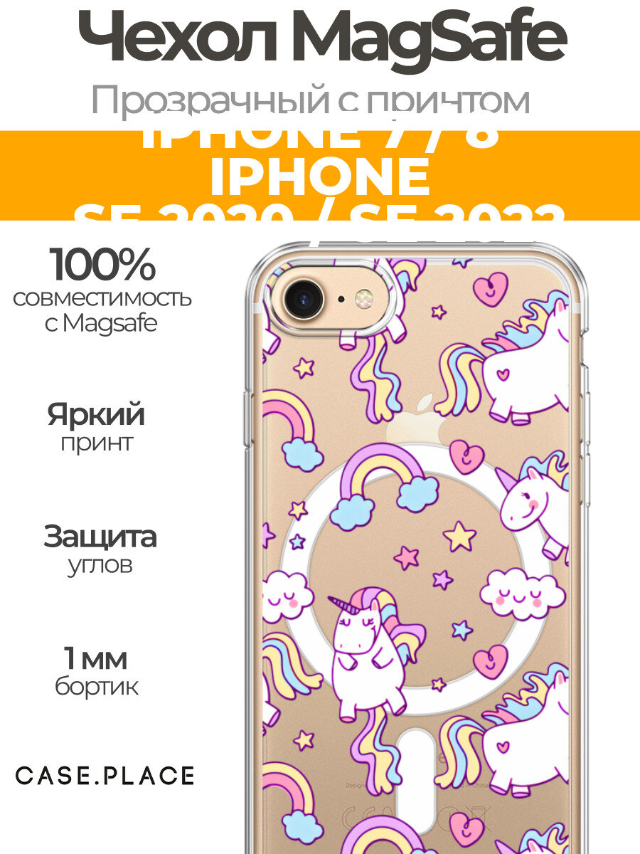 Чехол на Айфон 7/Айфон 8 MagSafe с магнитом с принтом "Sweet unicorns dreams"