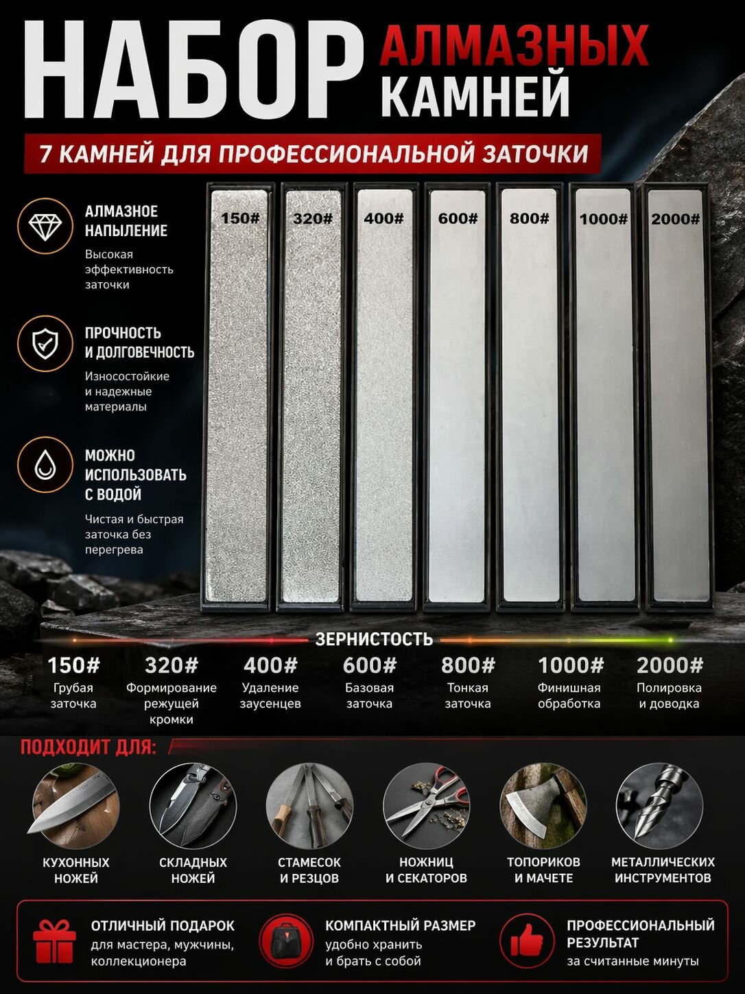 Комплект алмазных камней для точилок Ruixin Pro 150-320-400-600-800-1000-2000# грит