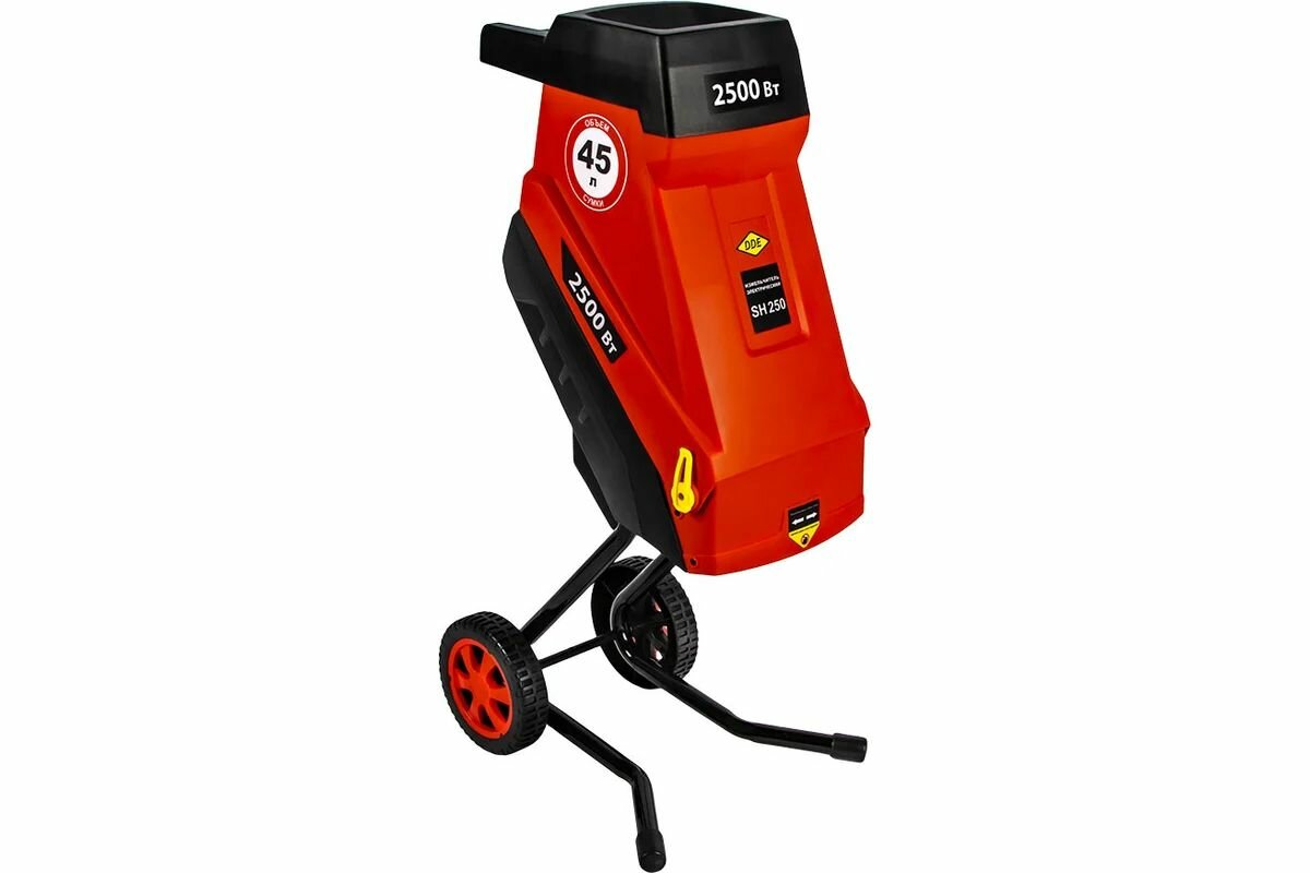Измельчитель садовый для веток и травы электрический DDE SH 250 (2,5 кВт, нож, толщина до 45 мм, сумка для сбора 45 л)