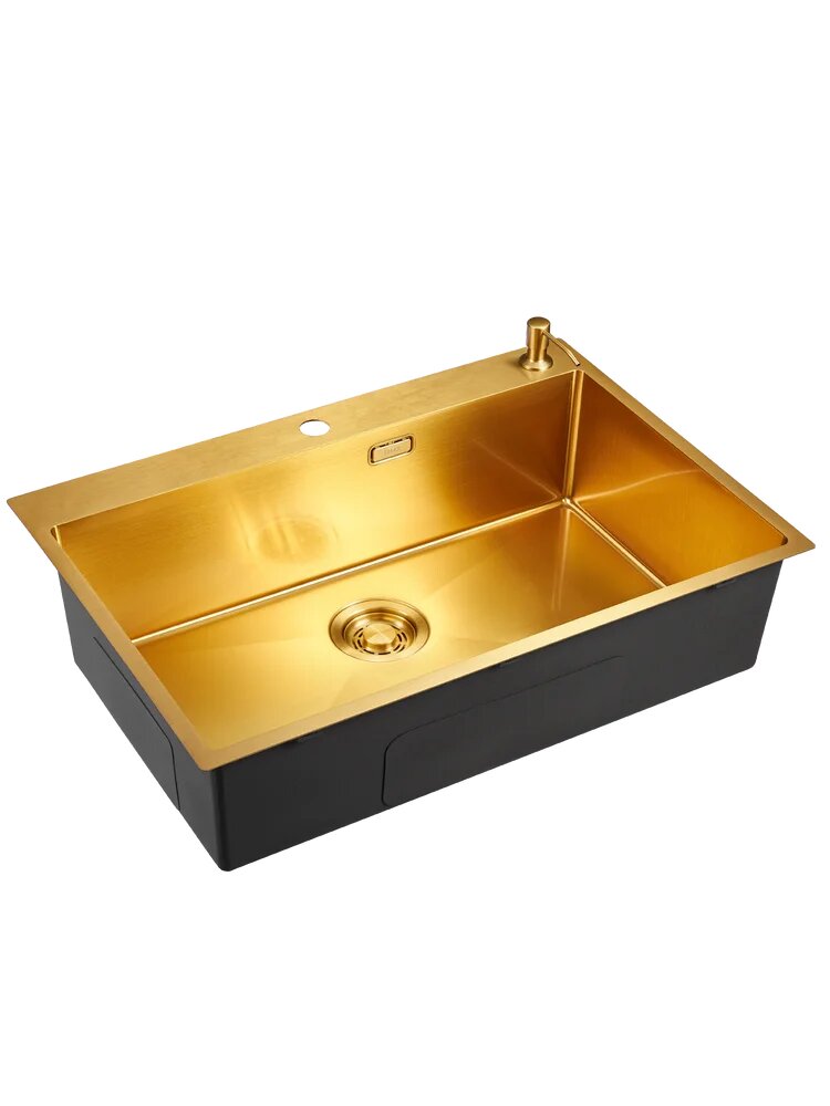 Мойка кухонная Emar PVD A EMB-125A PVD Nano Golden металлическая, 74x50, прямоугольная, мойка для кухни, золотая, российская