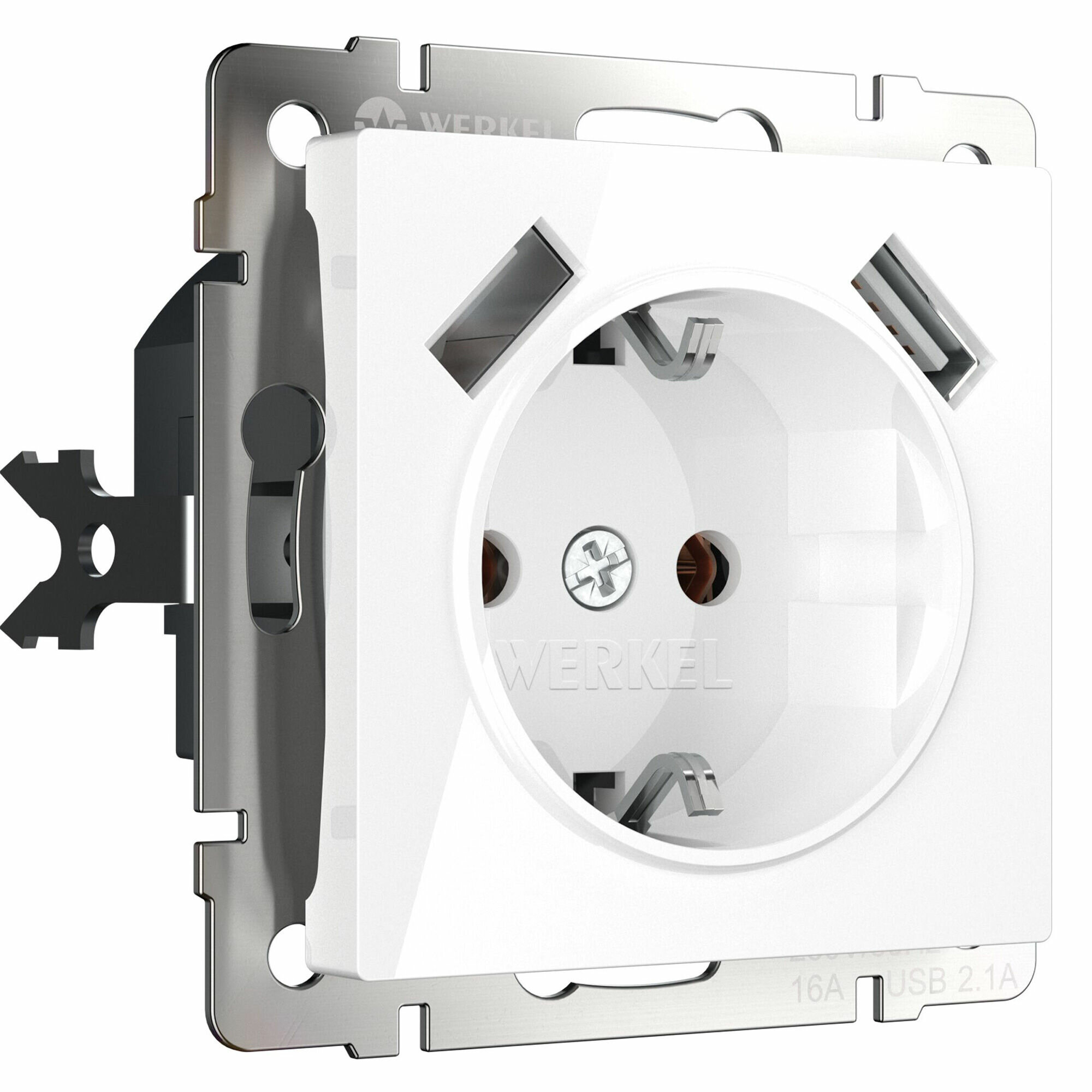 Розетка Werkel W1171501 с заземлением и USB тип А+А, встраиваемая, IP20, белая