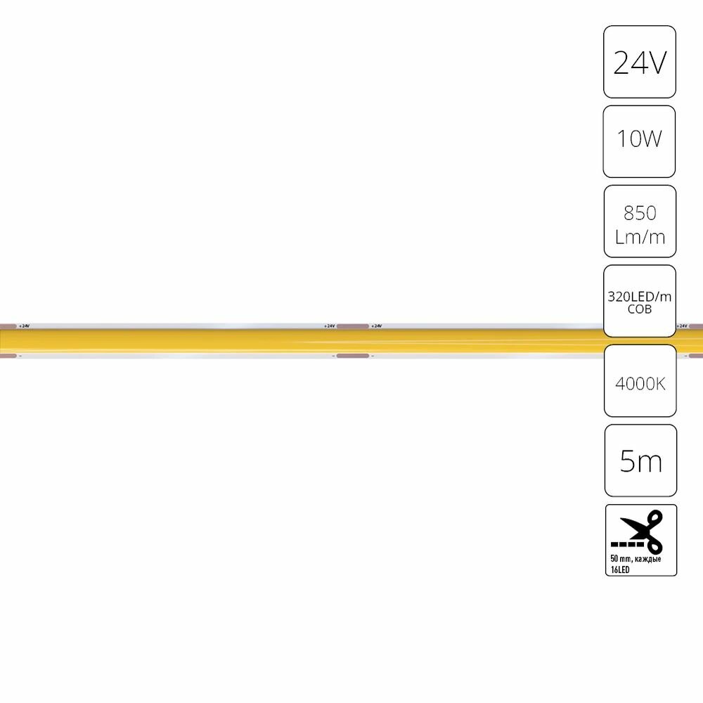 Светодиодная лента Arte Lamp 24V 10W/m 4000К 5м IP20 Lane
