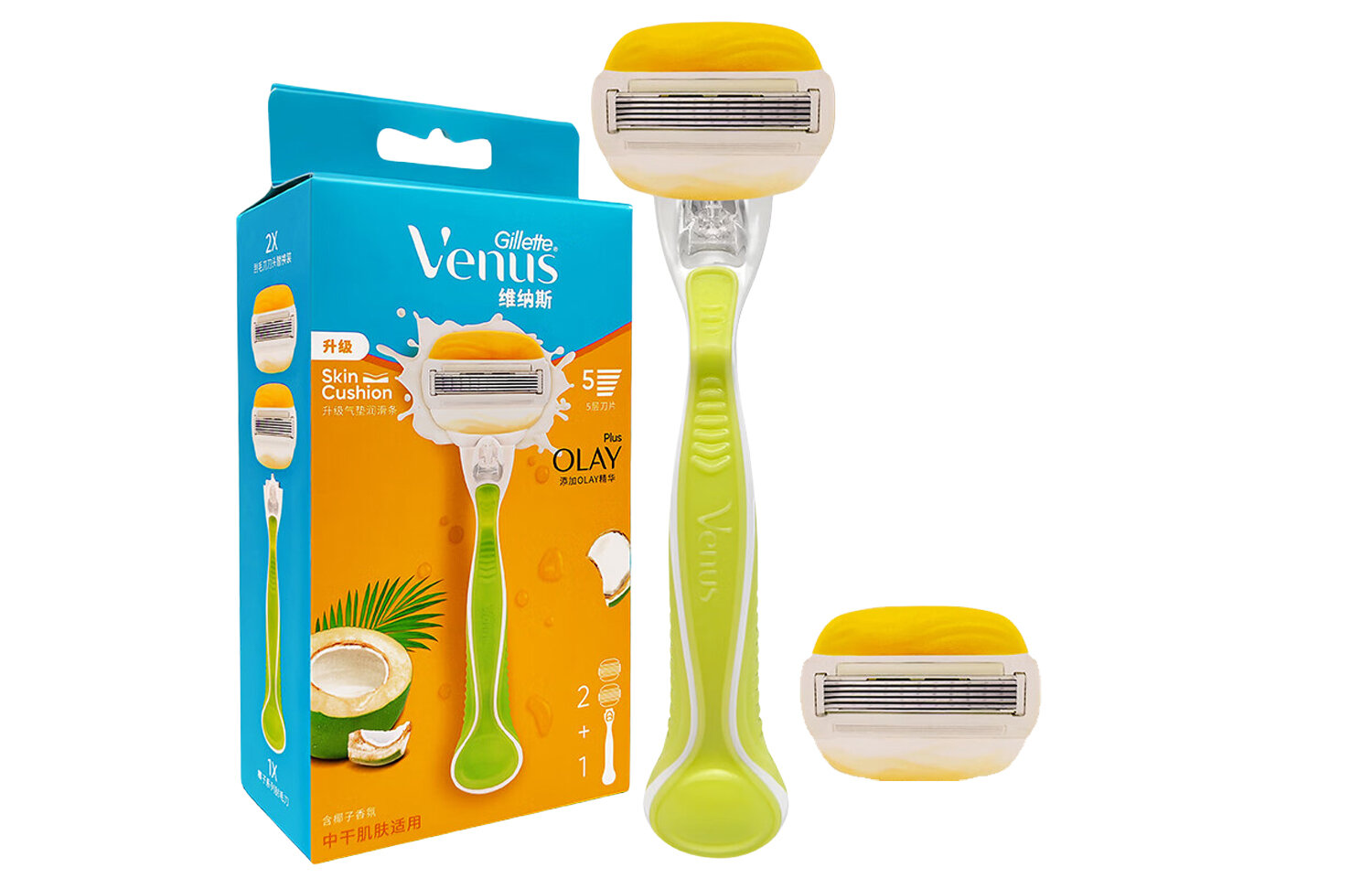 Бритва мужская Gillette Venus Skin Cushion, Five Layers Coconut Knife Racks 1 Knife 2 Blade Heads