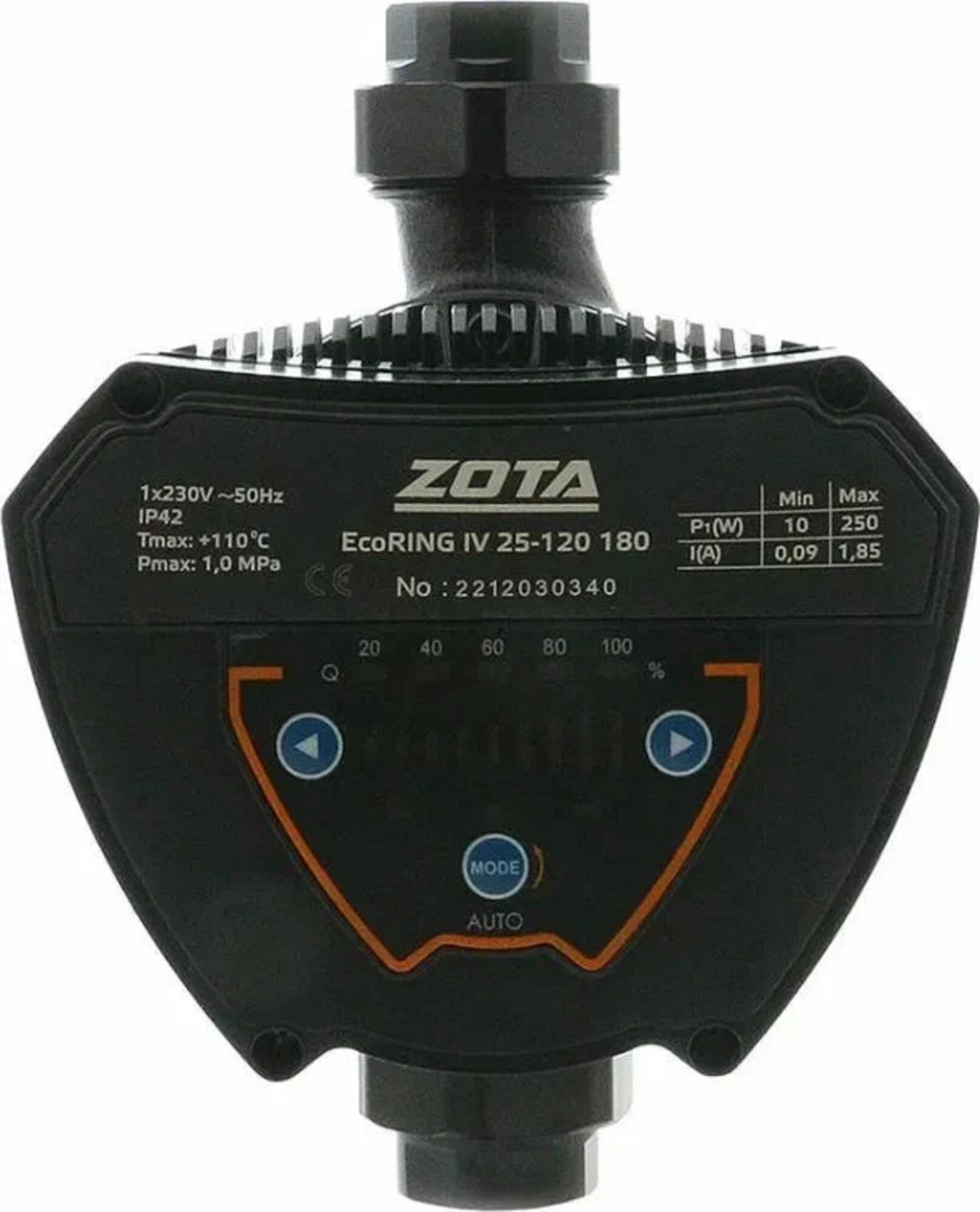 Насос циркуляционный ZOTA EcoRING IV 25-120 180 с гайками черный
