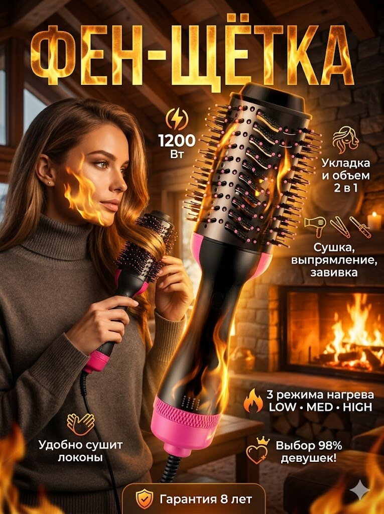 Фен-щетка для волос / Расческа с ионизацией One Step Фен-щётка (расчёска-фен) для волос Hair Dryer 3 в 1